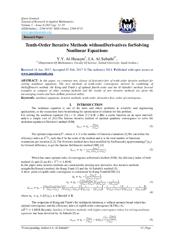 (PDF) Tenth-Order Iterative Methods withoutDerivatives forSolving ... (PDF) Tenth-Order Iterative Methods withoutDerivatives forSolving ...