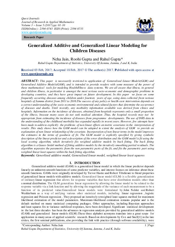 (PDF) Generalized Additive and Generalized Linear Modeling for Children ...