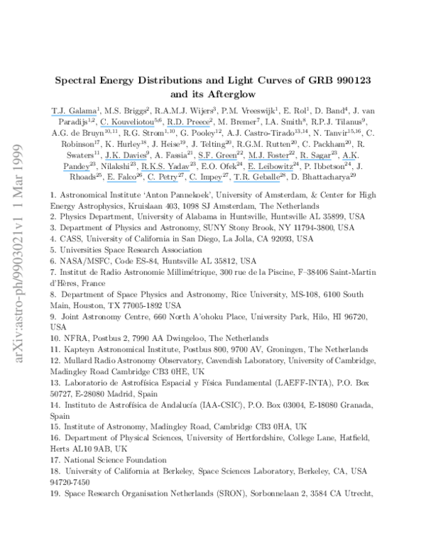 (PDF) Spectral energy distributions and light curves of grb 990123 and ...