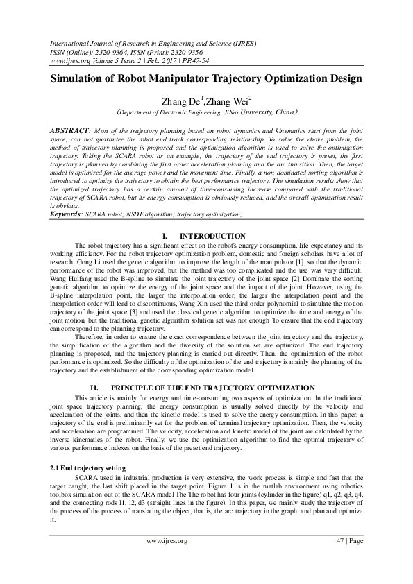 Pdf Simulation Of Robot Manipulator Trajectory Optimization Design