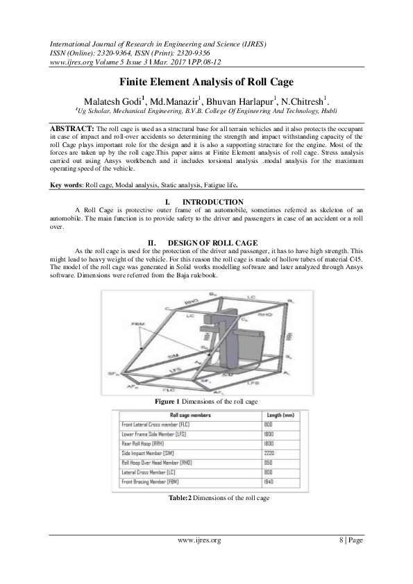 (PDF) Finite Element Analysis of Roll Cage