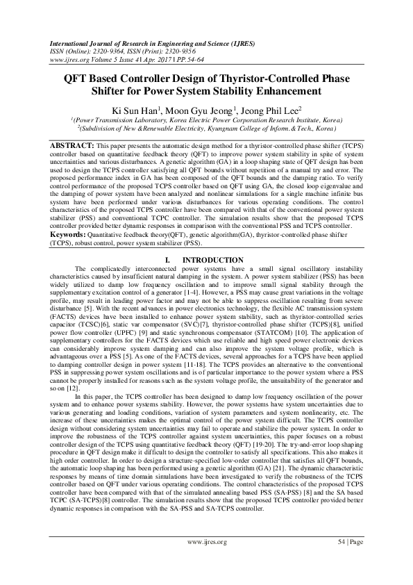 (PDF) QFT Based Controller Design of Thyristor-Controlled Phase Shifter for Power System ...