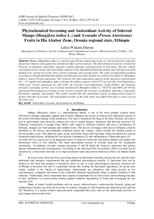 (PDF) Phytochemical Screening and Antioxidant Activity of Selected Mango (Mangifera indica L ...