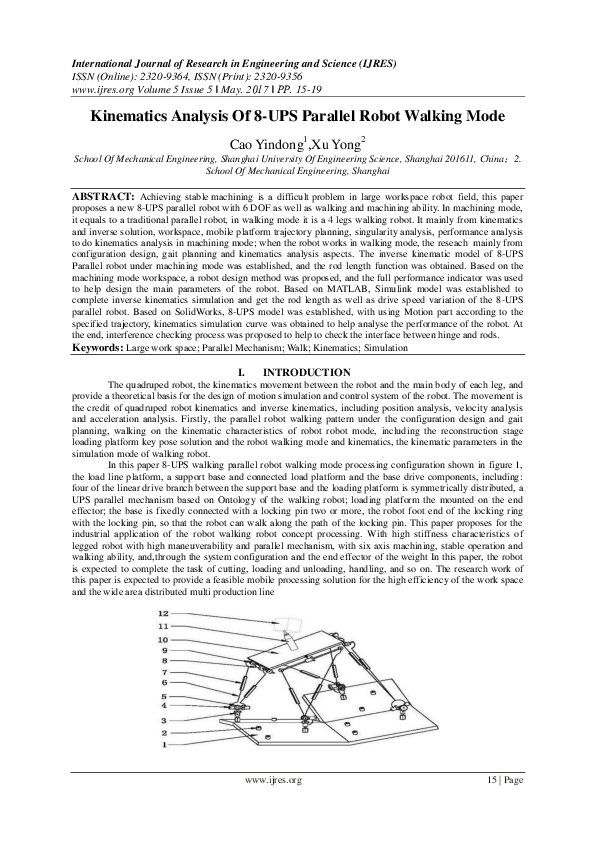 (PDF) Kinematics Analysis Of 8-UPS Parallel Robot Walking Mode