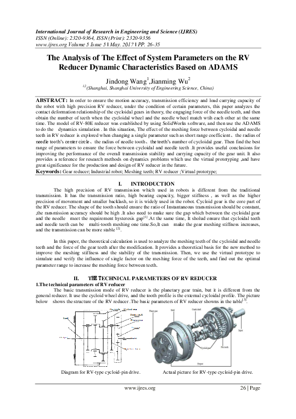 Pdf The Analysis Of The Effect Of System Parameters On The Rv Reducer