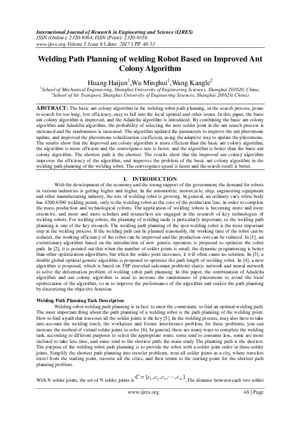 (PDF) Welding Path Planning of welding Robot Based on Improved Ant Colony Algorithm
