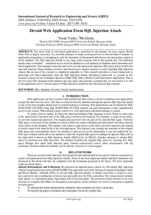 (PDF) Devoid Web Application From SQL Injection Attack