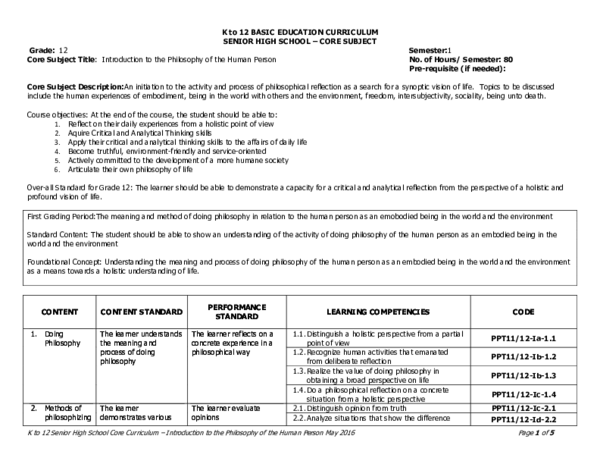 (PDF) K to 12 BASIC EDUCATION CURRICULUM SENIOR HIGH SCHOOL – CORE SUBJECT