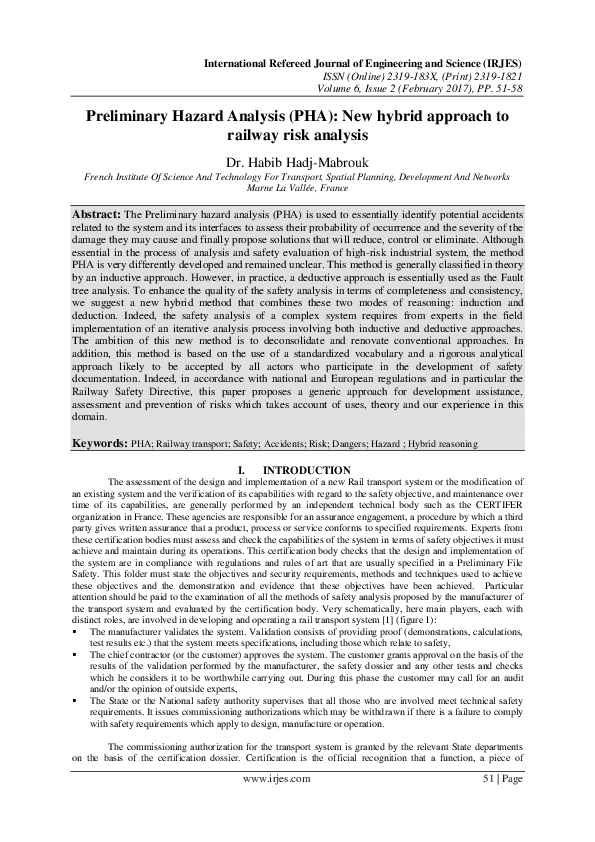 (PDF) Preliminary Hazard Analysis (PHA): New hybrid approach to railway ...