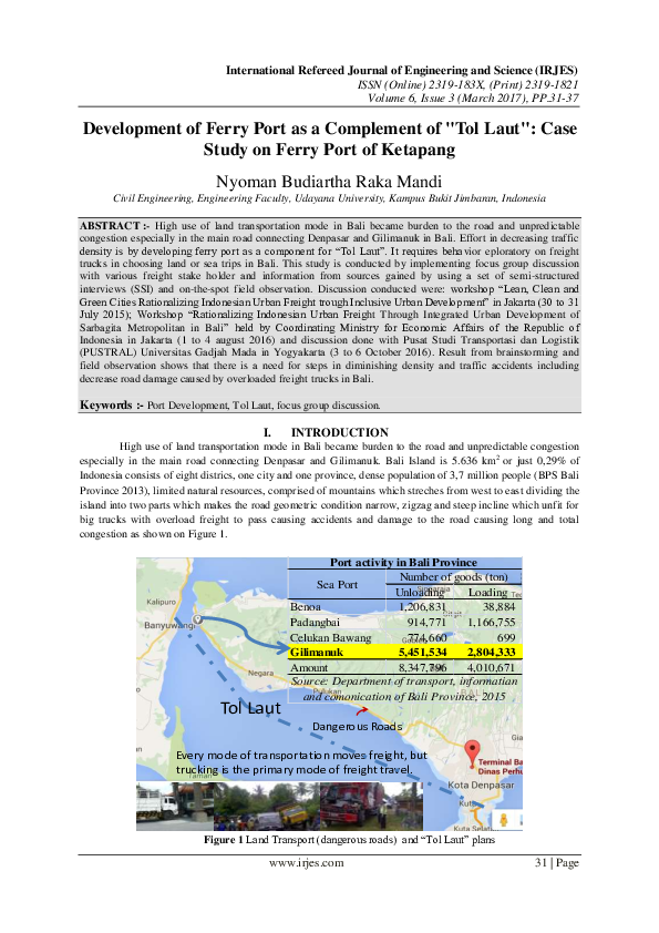(PDF) Development of Ferry Port as a Complement of "Tol Laut": Case ...