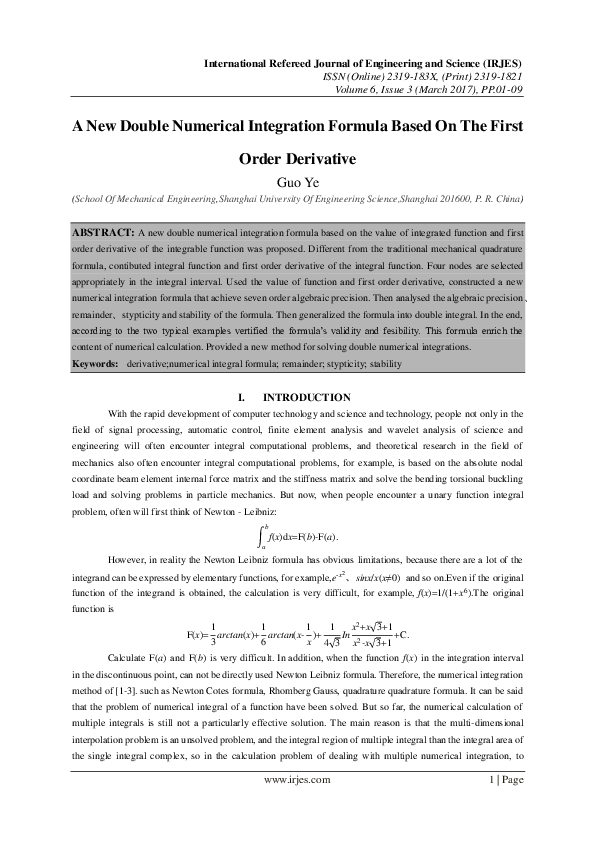 (PDF) A New Double Numerical Integration Formula Based On The First ...