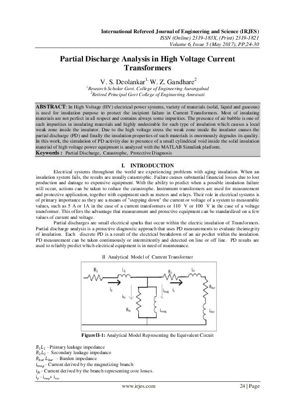 (PDF) Partial Discharge Analysis in High Voltage Current Transformers