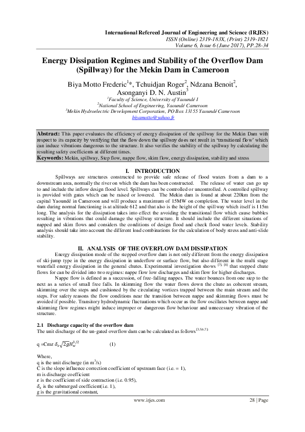 (PDF) Energy Dissipation Regimes and Stability of the Overflow Dam ...