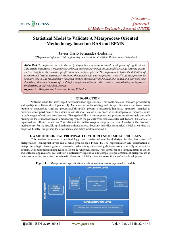(PDF) Statistical Model to Validate A Metaprocess-Oriented Methodology based on RAS and BPMN