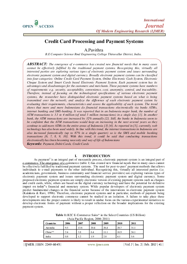 (PDF) Credit Card Processing and Payment Systems