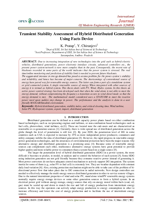 Transient Stability Assessment of Hybrid Distributed Generation Using Facts Device