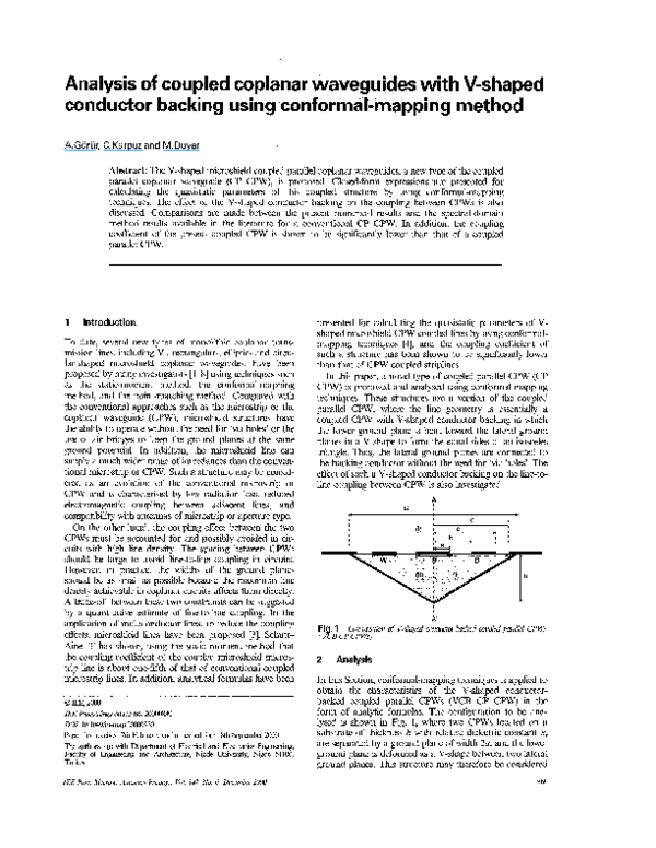 (PDF) Analysis of coupled coplanar waveguides with V-shaped conductor backing using conformal ...
