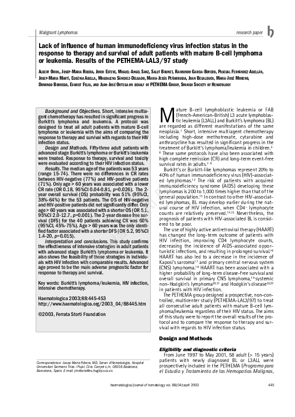 (PDF) Lack of influence of human immunodeficiency virus infection ...