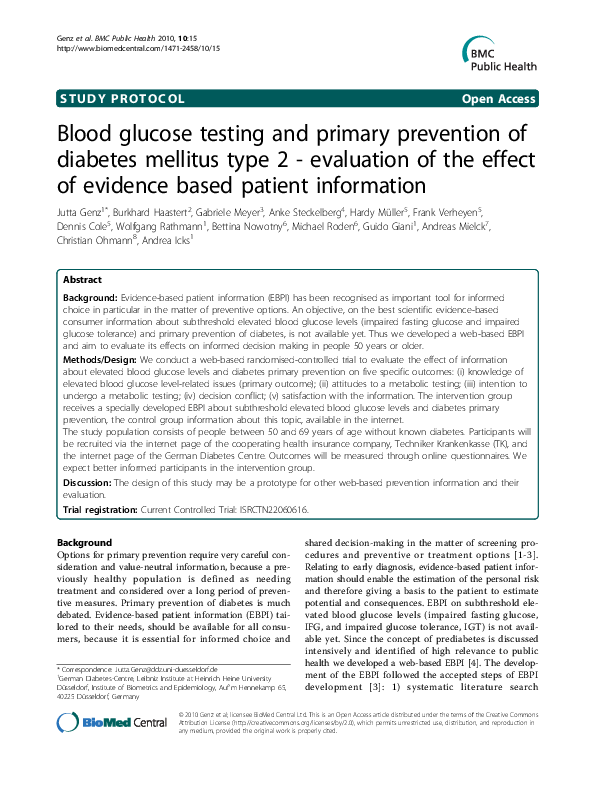 (PDF) Blood glucose testing and primary prevention of diabetes mellitus ...