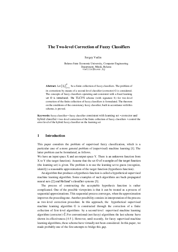 Doc The Two Level Correction Of Fuzzy Classifiers