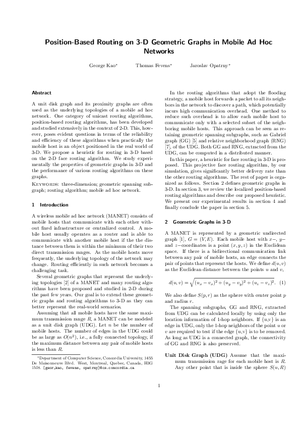 (PDF) Position-based routing on 3D geometric graphs in mobile ad hoc networks