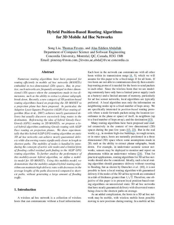 Pdf Hybrid Position Based Routing Algorithms For 3d Mobile Ad Hoc Networks Thomas Fevens