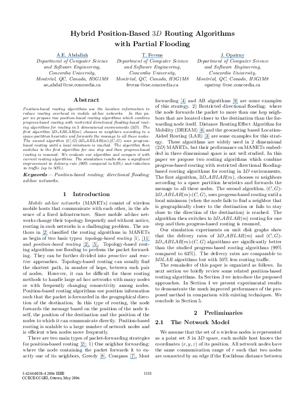 Pdf Hybrid Position Based 3d Routing Algorithms With Partial Flooding
