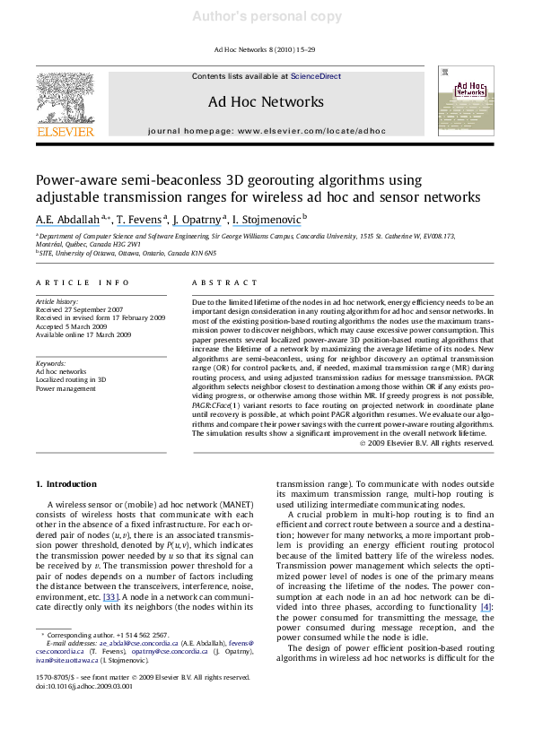 (PDF) Power-aware semi-beaconless 3D georouting algorithms using adjustable transmission ranges ...