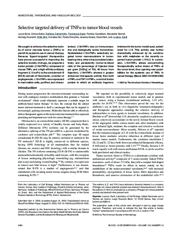 (PDF) Selective targeted delivery of TNF to tumor blood vessels ...