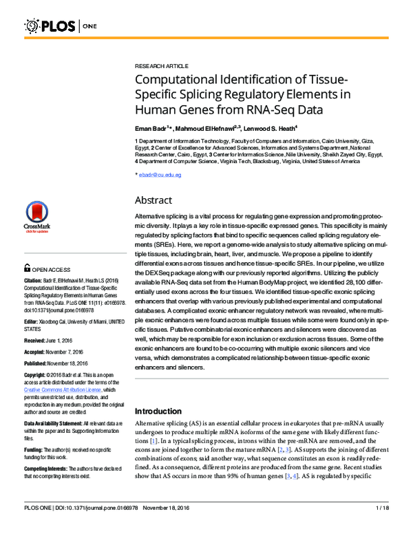 Pdf Computational Identification Of Tissue Specific Splicing