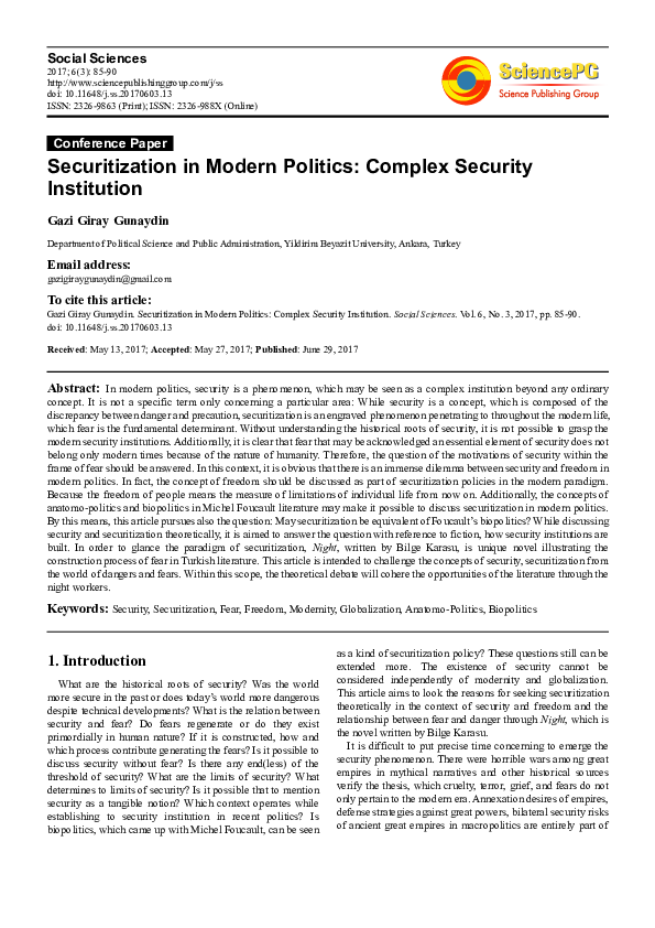 (PDF) Securitization in Modern Politics: Complex Security Institution