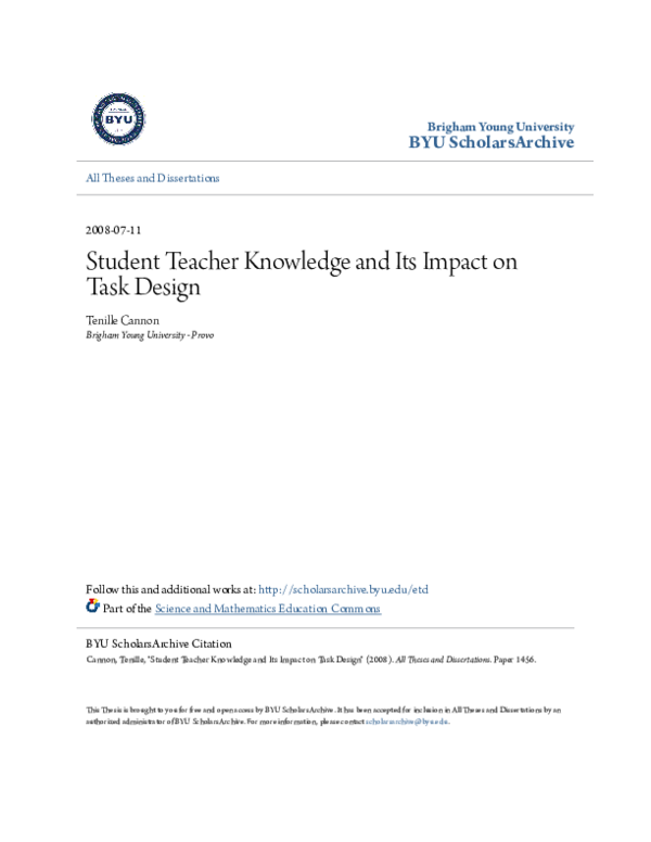(PDF) Student Teacher Knowledge and Its Impact on Task Design