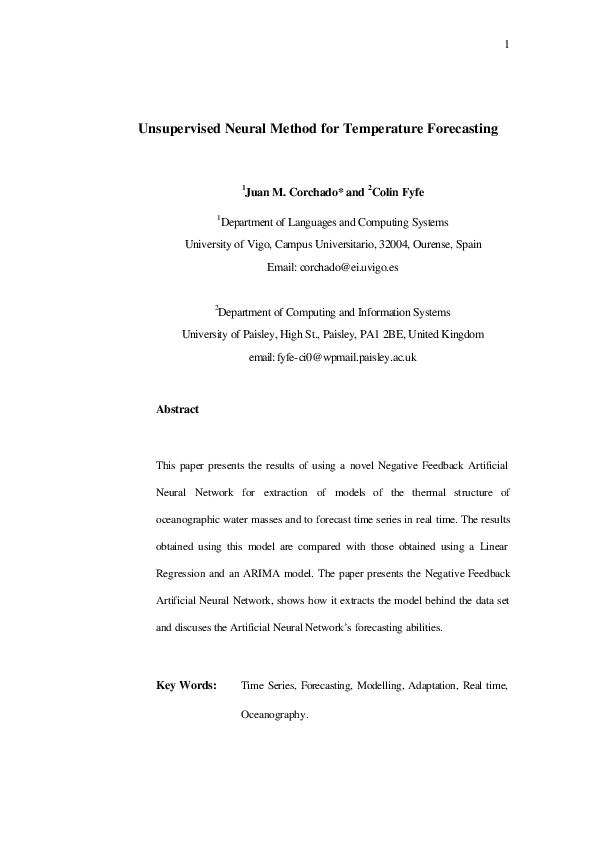 (PDF) Unsupervised Neural Method for Temperature Forecasting