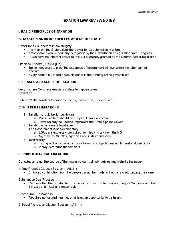 (DOC) TAXATION LAW REVIEW NOTES