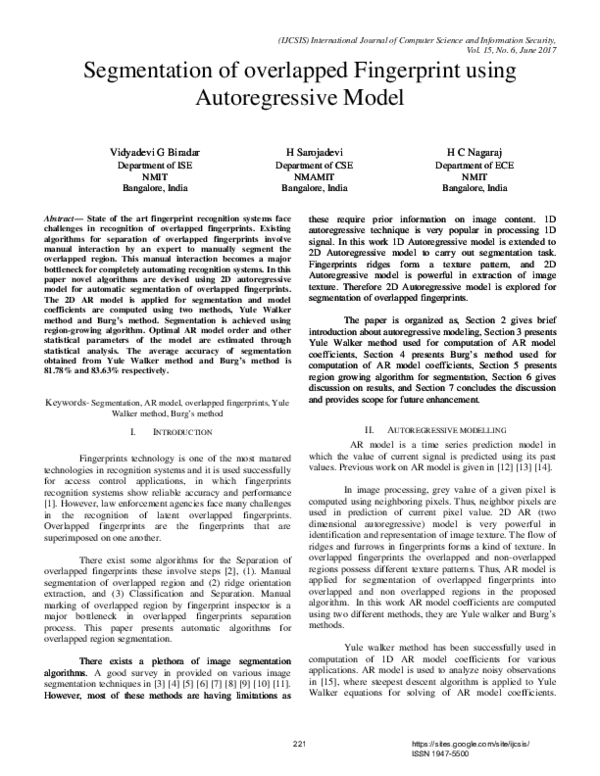 (PDF) Segmentation of overlapped Fingerprint using Autoregressive Model