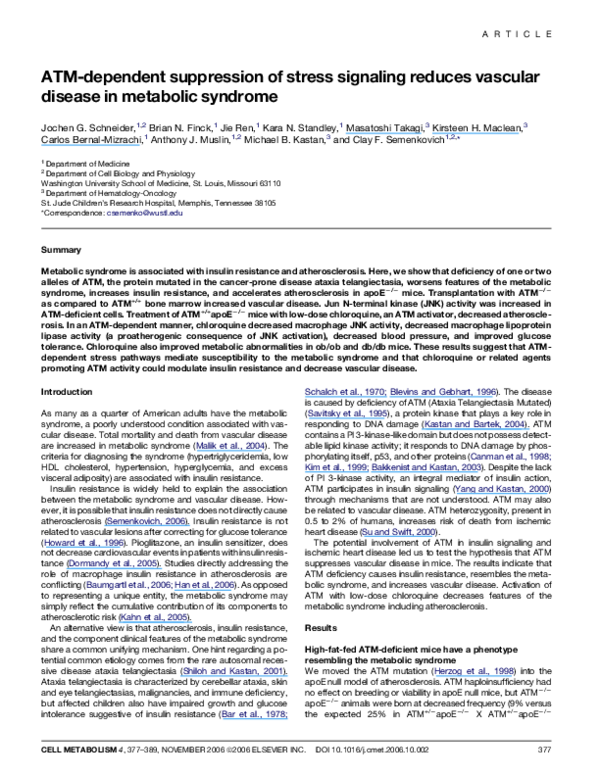 (PDF) ATM-dependent suppression of stress signaling reduces vascular ...