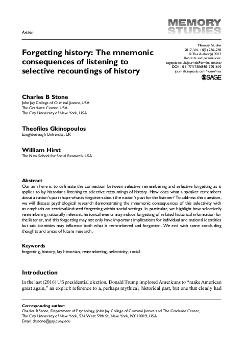 (PDF) Forgetting history: The mnemonic consequences of listening to ...