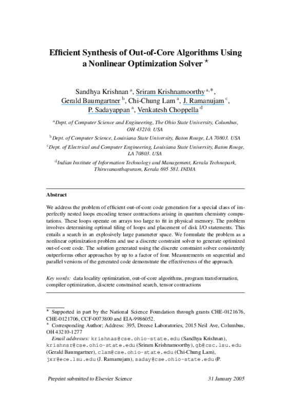(PDF) Efficient synthesis of out-of-core algorithms using a nonlinear ...