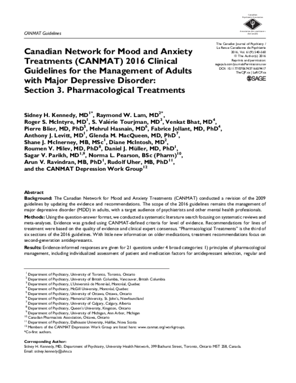 (PDF) CANMAT Guidelines Canadian Network for Mood and Anxiety ...