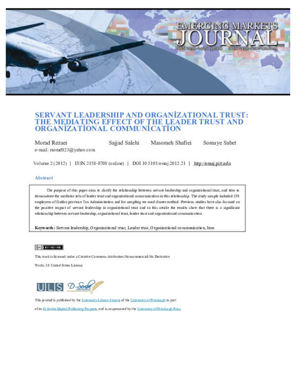 (PDF) Servant Leadership and Organizational Trust: The Mediating Effect of the Leader Trust and ...