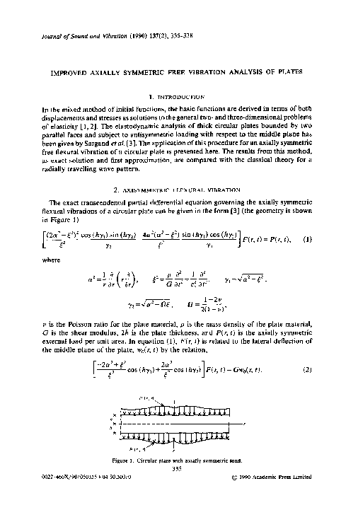 (PDF) Improved axially symmetric free vibration analysis of plates