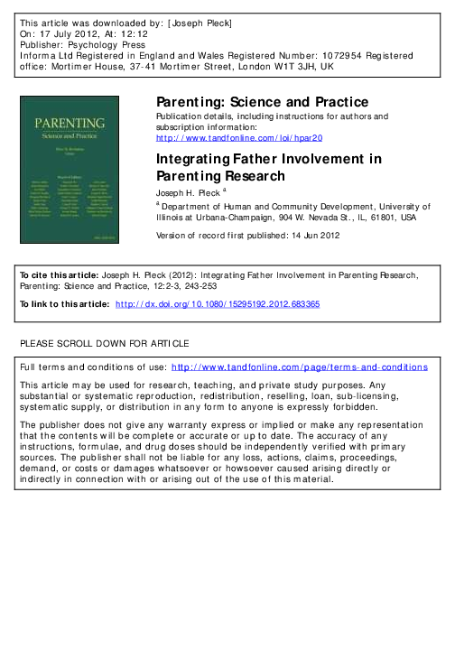(PDF) Parenting: Science and Practice Integrating Father Involvement in ...