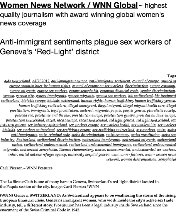 (PDF) Anti-immigrant sentiments plague sex workers of Geneva’s ‘Red ...