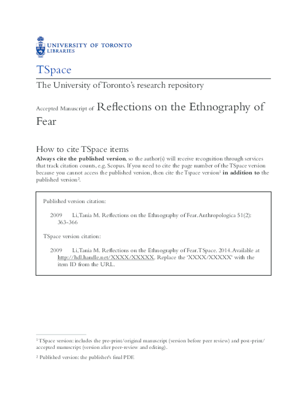 (PDF) Reflections on the Ethnography of Fear