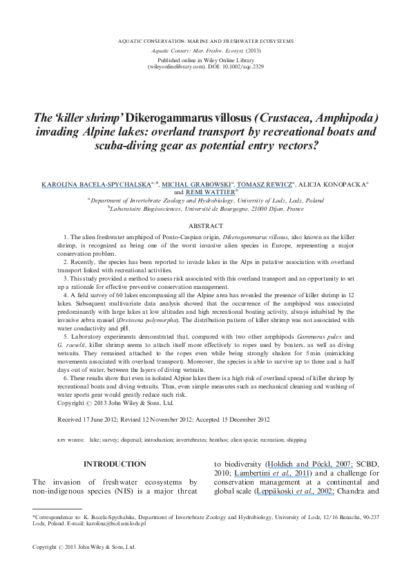 (PDF) Killer Shrimp Invasion in Alpine Lakes