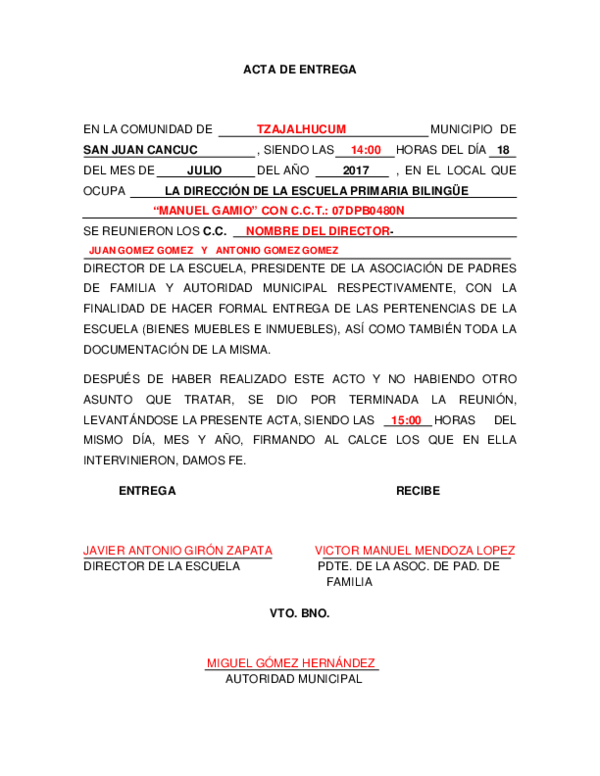 Modelo De Acta De Entrega De Bienes En Word Varios Modelos Images