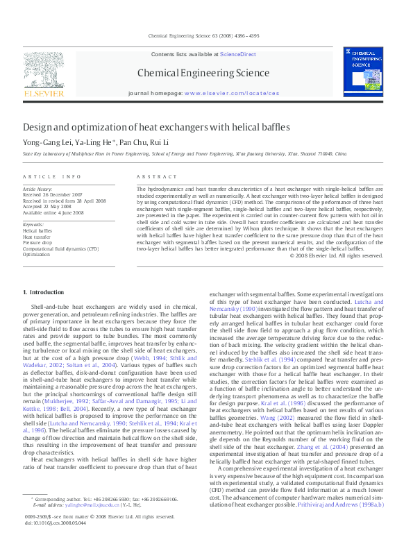 (PDF) Design and optimization of heat exchangers with helical baffles
