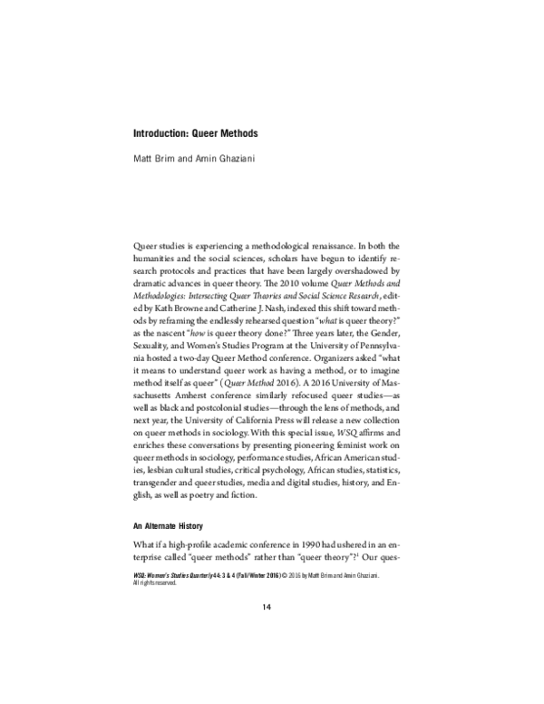 (PDF) Introduction: Queer Methods