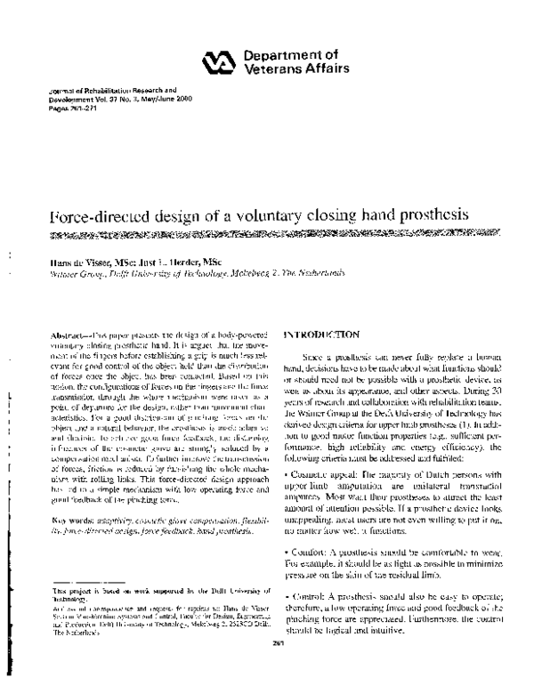 (PDF) Force-directed design of a voluntary closing hand prosthesis