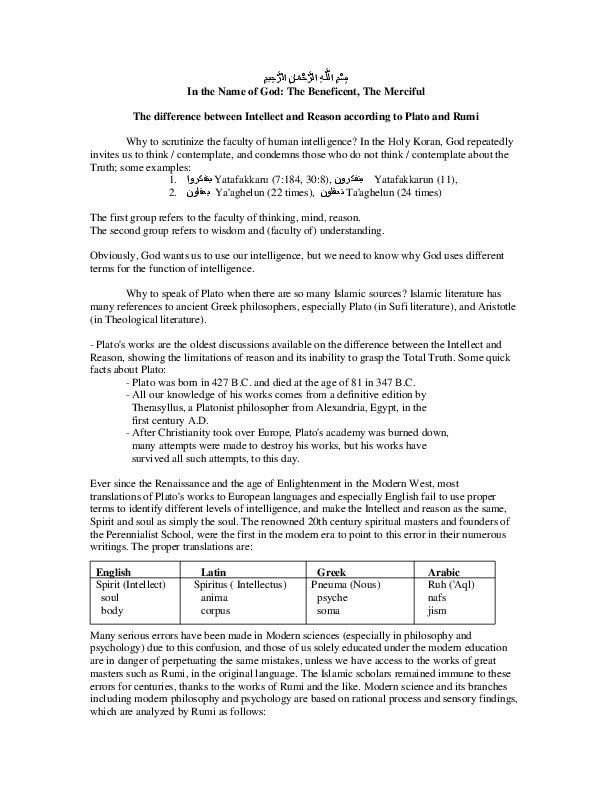 (PDF) The difference between Intellect and Reason according to Plato ...
